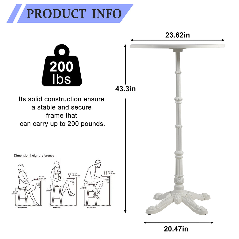 Pub Bar Table 23.62-Inch Round Top 43.3-Inch Height Modern Style Stand ...